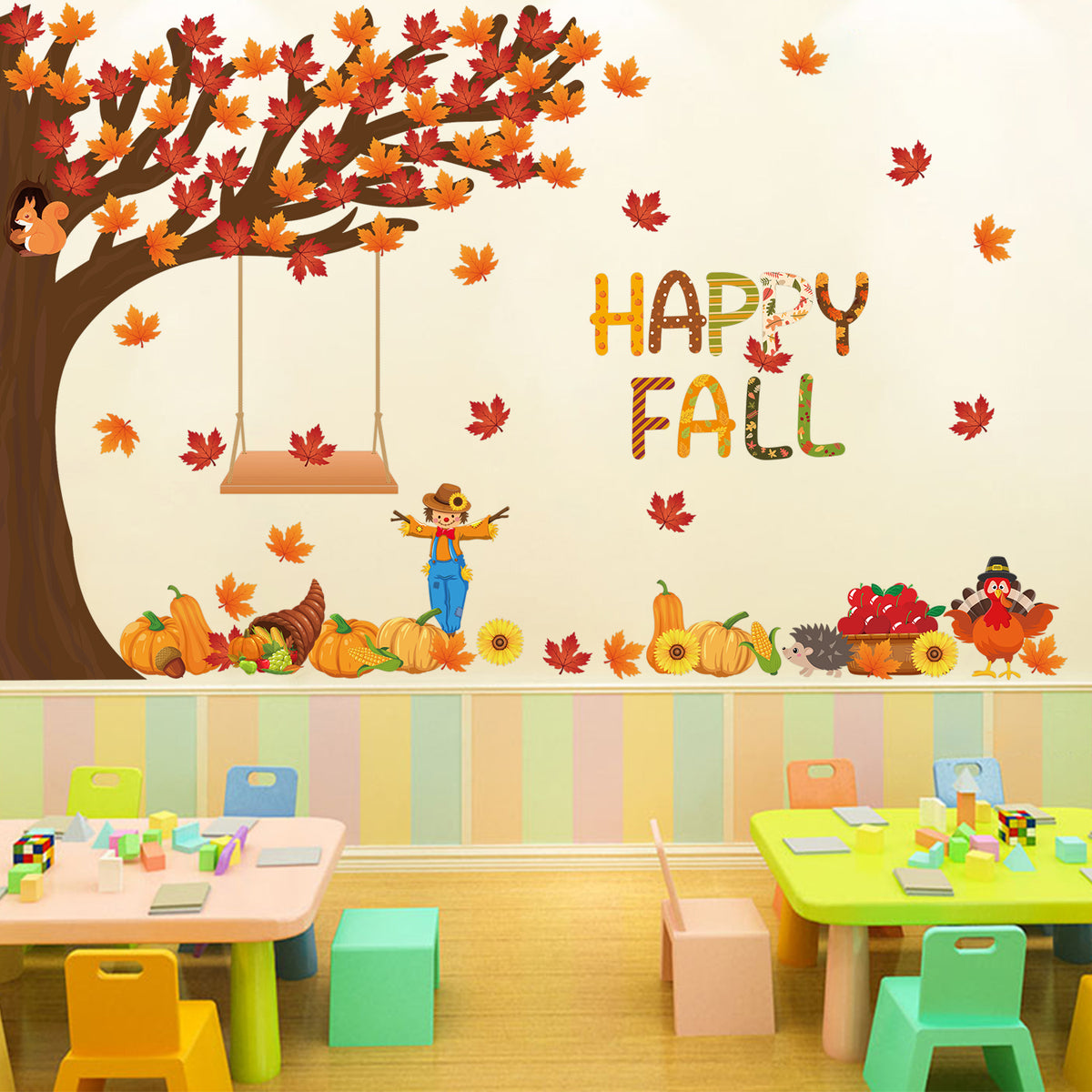 MALLMALL6 155Pcs Classroom Tree Bulletin Board Decor Autumn Thanksgivi
